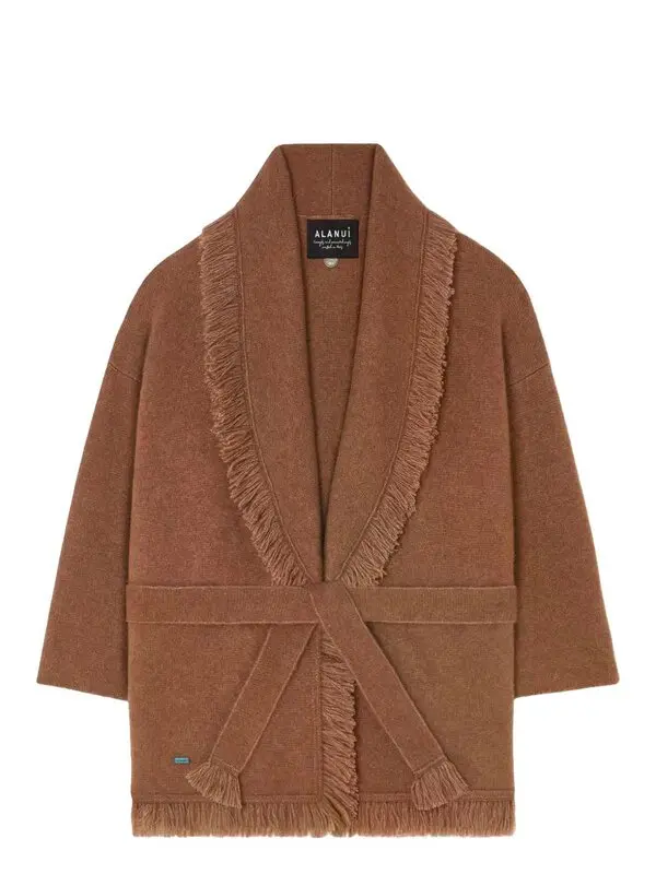 Alanui Belted Knitted Cardigan With Fringe - Brown