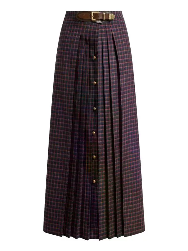 Etro Wool Maxi Skirt With Pleating And Check Motif - Blue