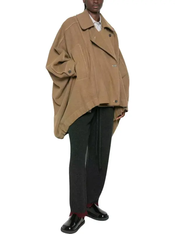 UMA WANG Oversized Asymmetric Hem Cape - Brown