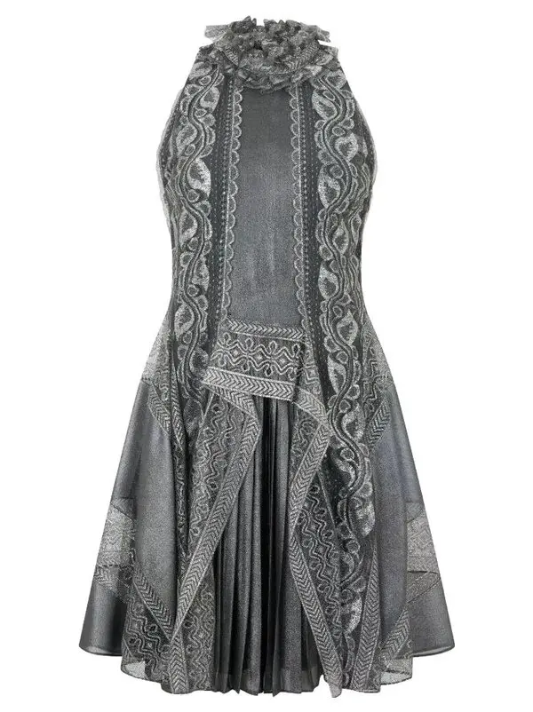 Alberta Ferretti Sleeveless Pleated Mini Dress - Grey