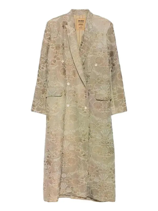 UMA WANG Floral Jacquard Double-breasted Coat - Neutrals