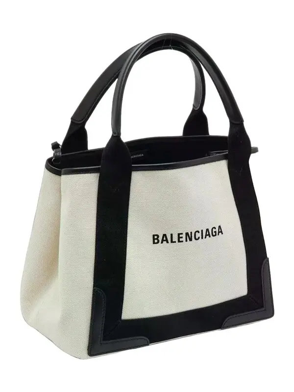 Balenciaga Navy Cabas Tote Bag - White