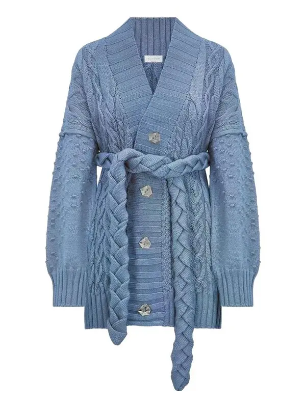 VIOLANTE NESSI Cable-knit Belted Cardigan - Blue