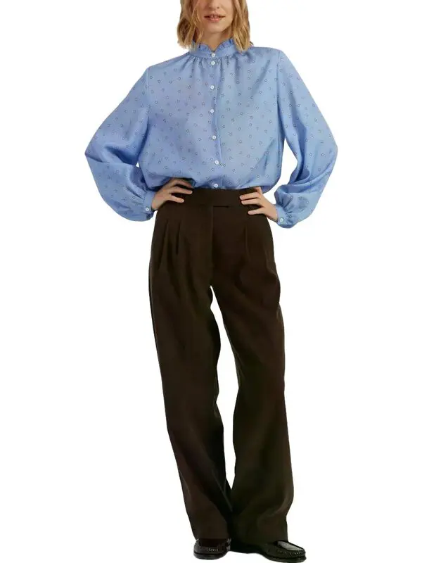 Chinti & Parker Star Print Ruffled High Neck Shirt - Blue
