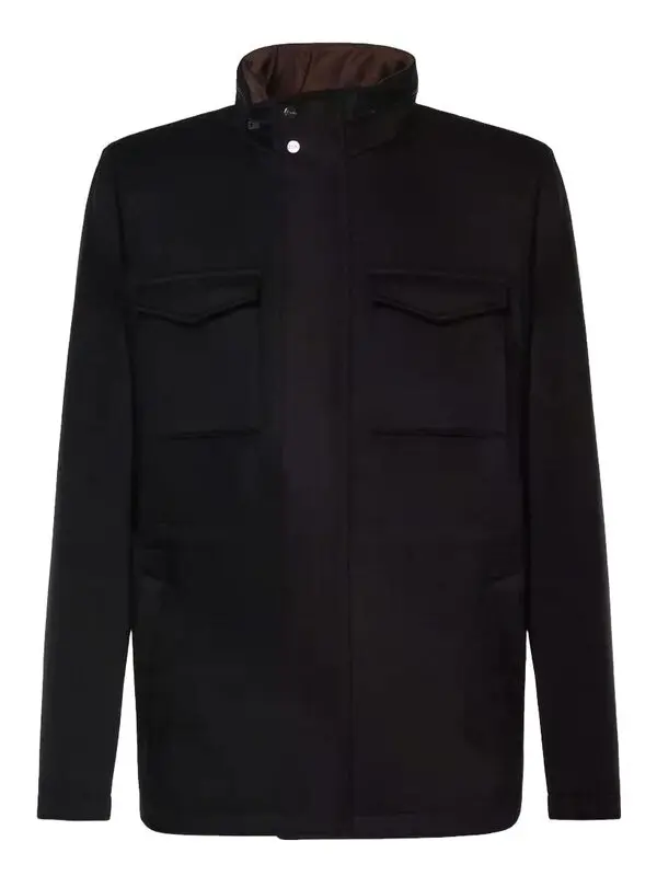 Herno Funnel-neck Flap-pocket Jacket - Black