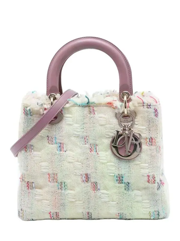 Dior 2012 Medium Tweed Lady Satchel - White