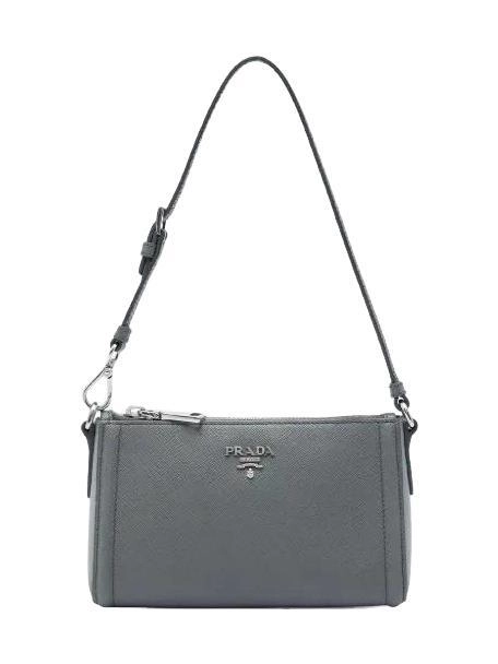 Prada Saffiano Lux Pochette Shoulder Bag - Grey