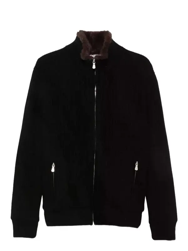 BARBA NAPOLI Ribbed-knit Faux-fur-trim Jacket - Black
