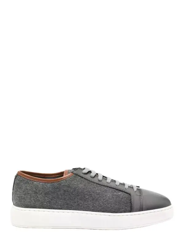 Santoni Cashmere And Leather Low-top Sneakers - Grey