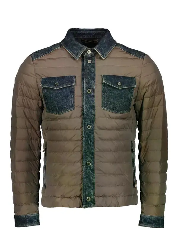 MOORER Quilted Denim Panelled Jacket - Brown