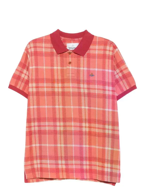 VIVIENNE WESTWOOD Check-pattern Orb-embroidered Polo Shirt - Red