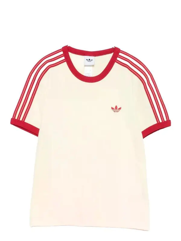 Adidas Logo Embroidered Striped T-shirt - Neutrals
