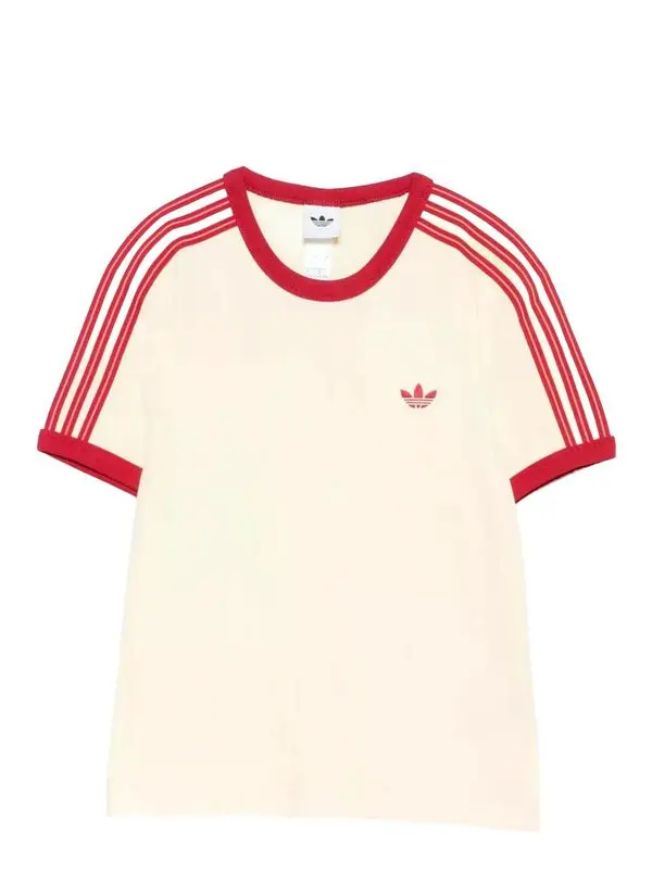 Adidas Logo Embroidered Striped T-shirt - Neutrals