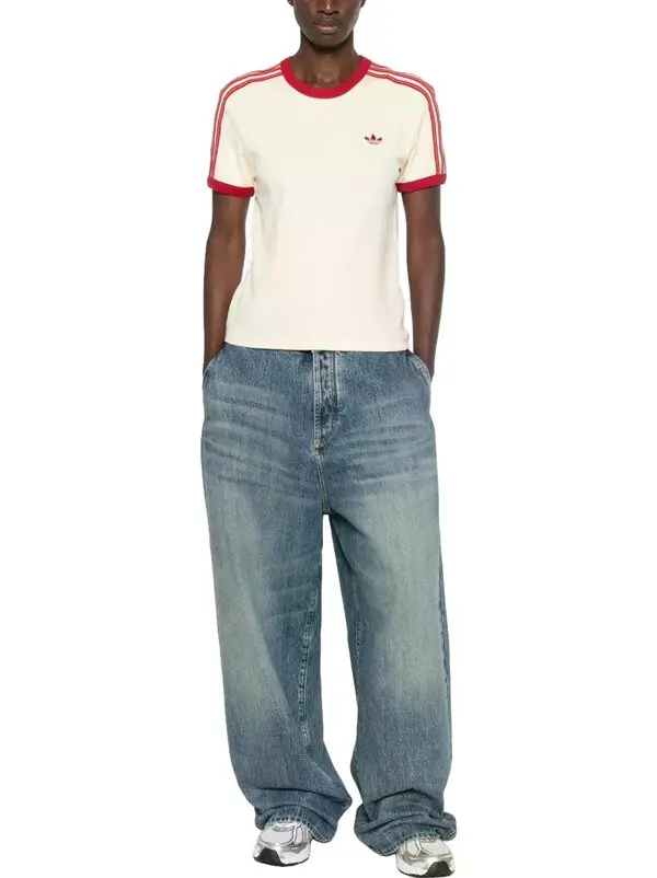 Adidas Logo Embroidered Striped T-shirt - Neutrals