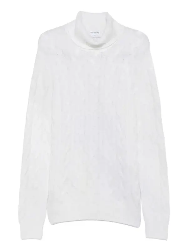 GRAN SASSO Cable Knit Roll Neck Sweater - White
