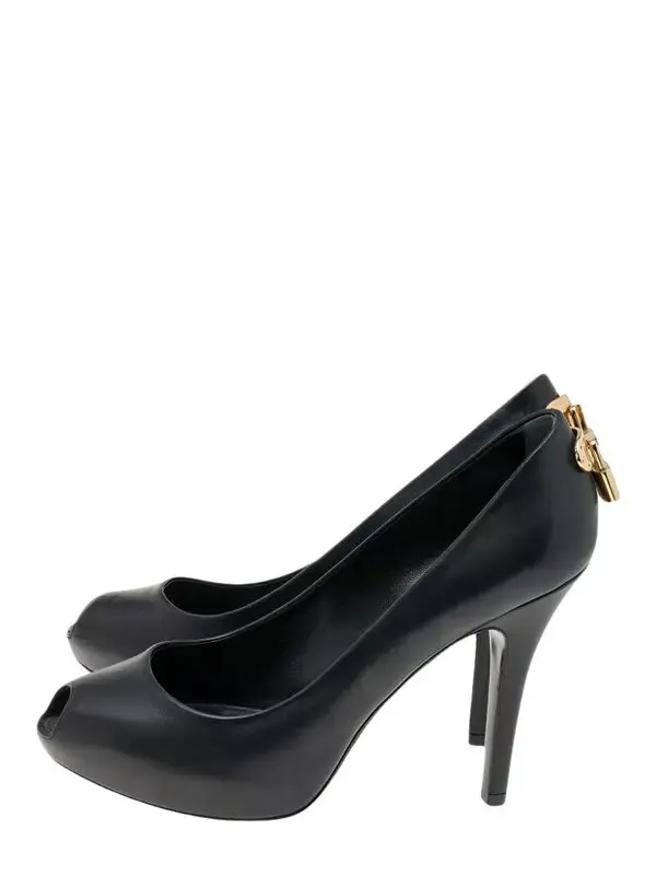 LOUIS VUITTON Leather Peep-toe Stiletto Heels With Padlock Detail - Black