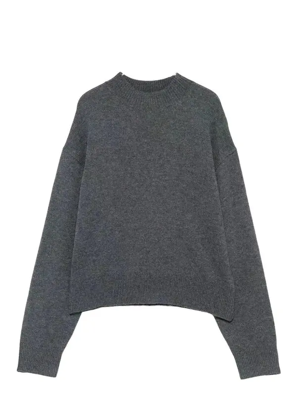 Pinko Ribbed Mock Neck Sweater With Logo Patch - Grey