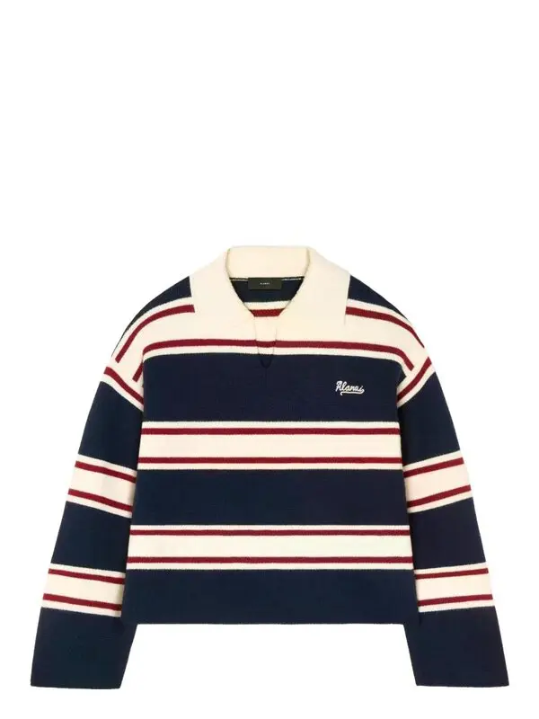 Alanui Striped Embroidered-logo Polo Sweater - Blue