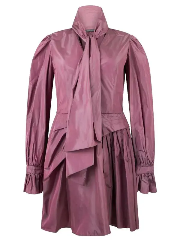 Alberta Ferretti Taffeta Mini Dress With Pussy-bow Collar And Ruffled Cuffs - Pink