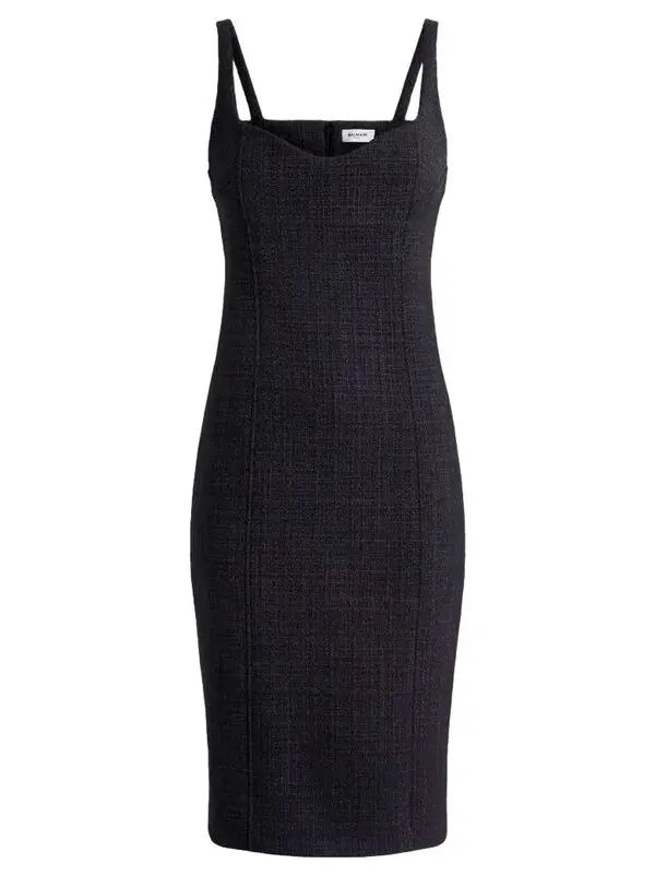Balmain Tweed Sweetheart Neckline Midi Dress - Blue