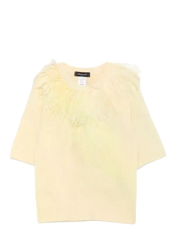 Fabiana Filippi Feather Trim Short Sleeve Sweater - Yellow