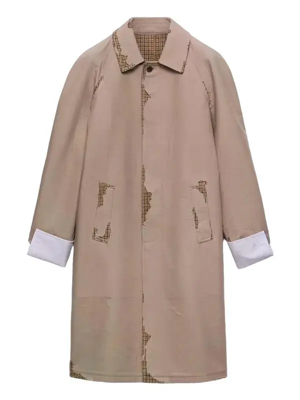 Prada Bonded Poplin Coat With Devoré Effect And Houndstooth Check - Neutrals
