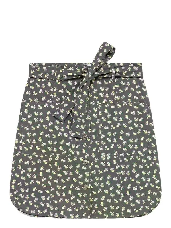 MSGM Belted Floral Print Mini Skirt - Grey