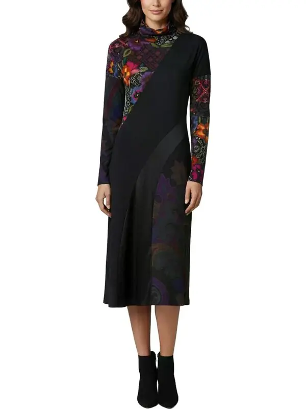 Etro Mixed-print High-neck Midi Dress - Black