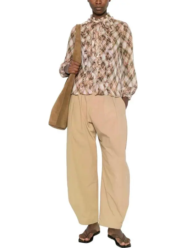 I BLUES Ruffled Checkered And Floral Print Blouse - Neutrals