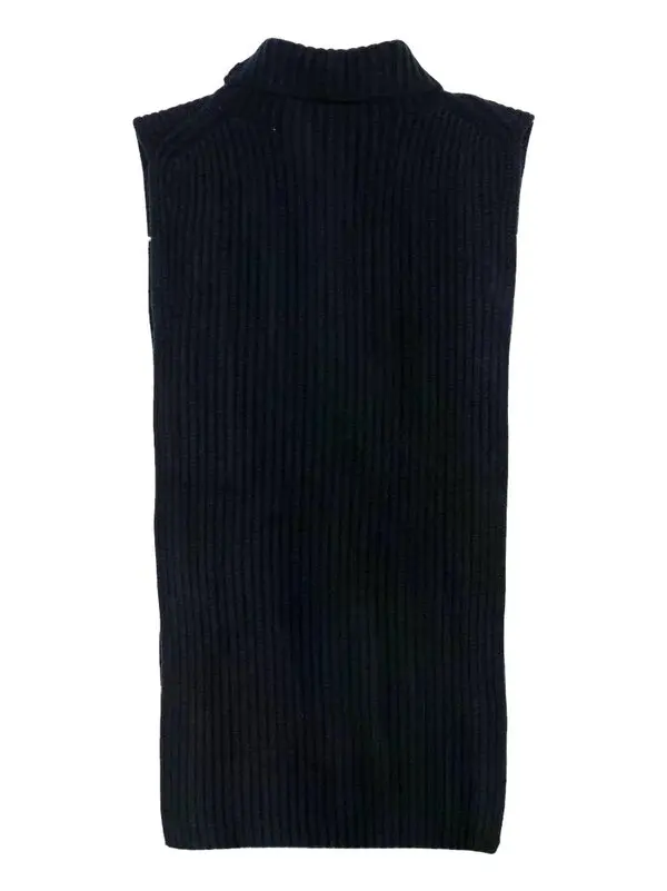 Christian Wijnants Ribbed Knit Mock Neck Sleeveless Top - Blue