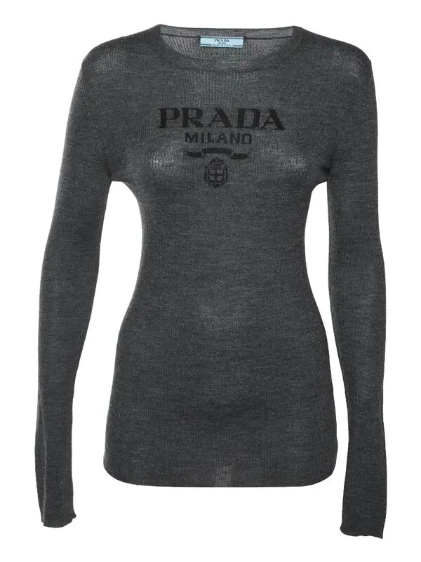 Prada Logo Crew Neck Long Sleeve Knit - Grey