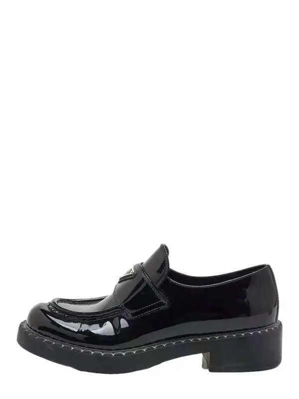 Prada Patent Leather Triangle Logo Platform Loafers - Black