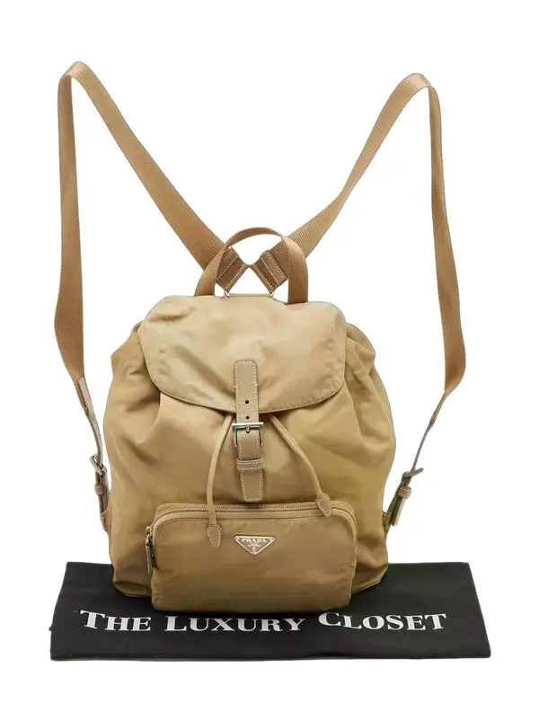 Prada Beige Nylon Drawstring Backpack - Neutrals