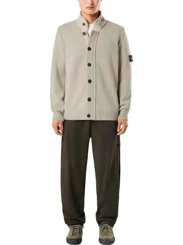 Stone Island Logo Patch Button-up Sweater - Neutrals
