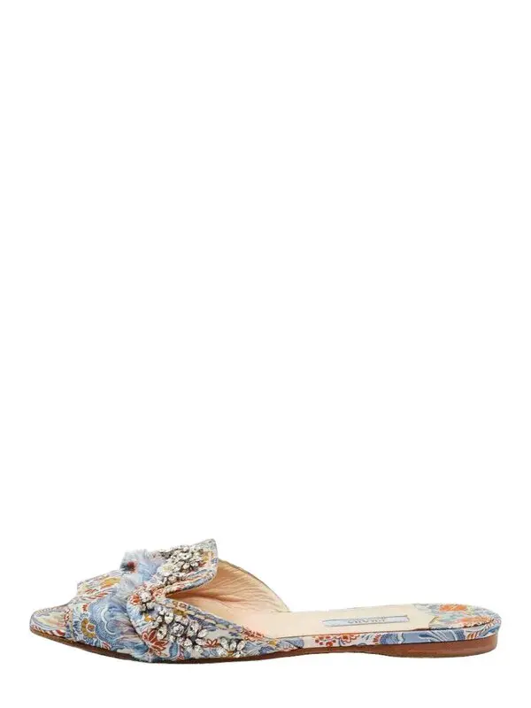 Prada Crystal-embellished Brocade Slide Sandals - Blue
