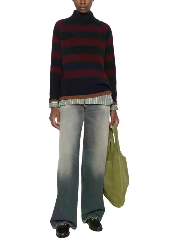 BEYOU Striped Roll-neck Sweater - Blue