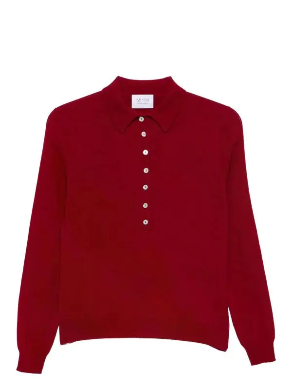 BEYOU Button-down Polo Sweater - Red
