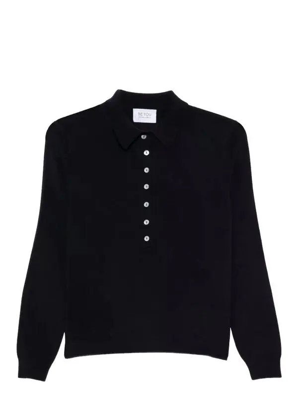 BEYOU Button-up Knitted Polo Sweater - Brown