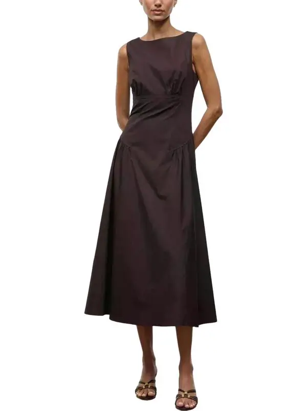 Staud Gwen Gathered Sleeveless Midi Dress - Brown