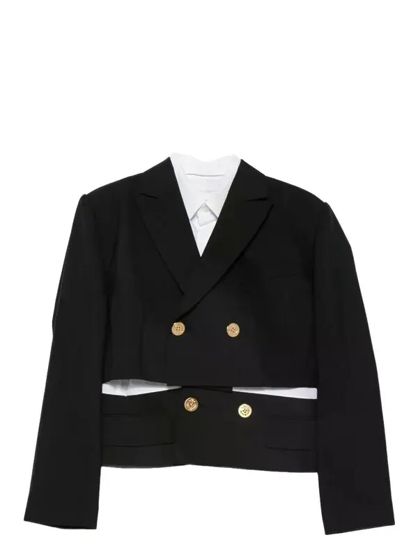 Sacai Double-breasted Cropped Jacket With Notch Lapels - Black