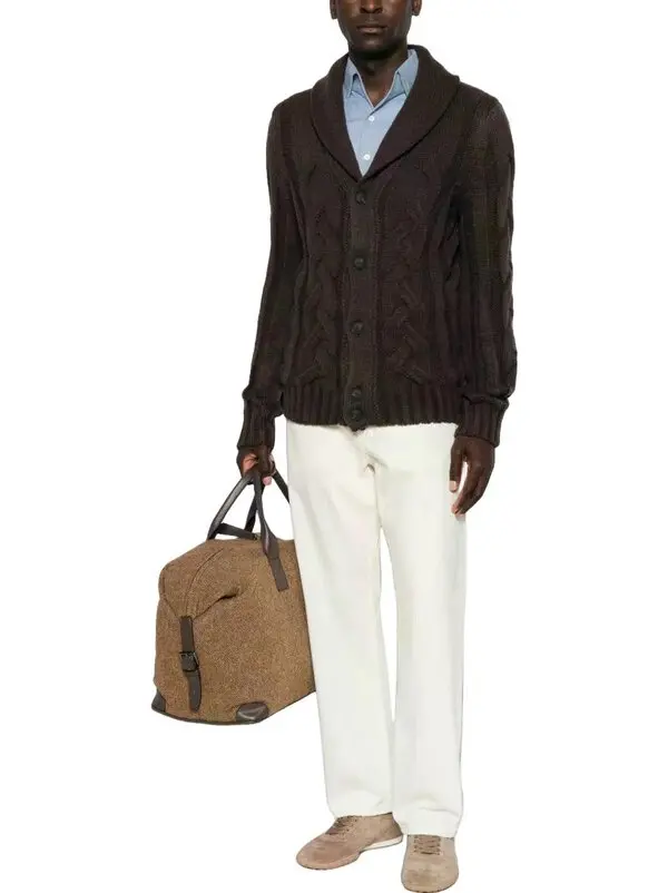 GRAN SASSO Cable-knit Shawl-collar Cardigan - Brown