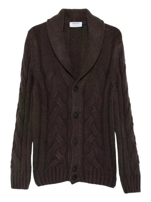 GRAN SASSO Cable-knit Shawl-collar Cardigan - Brown