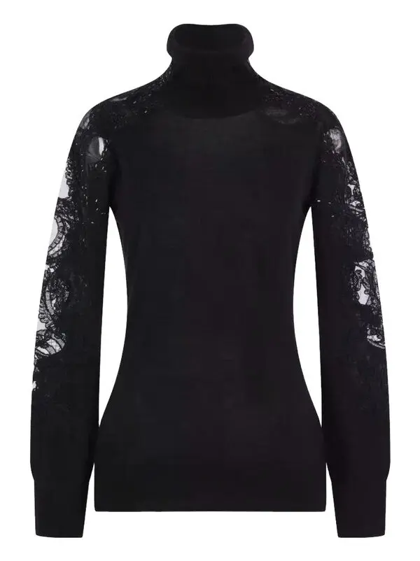 Ermanno Scervino Lace Insert Rhinestone Embellished Sweater - Black