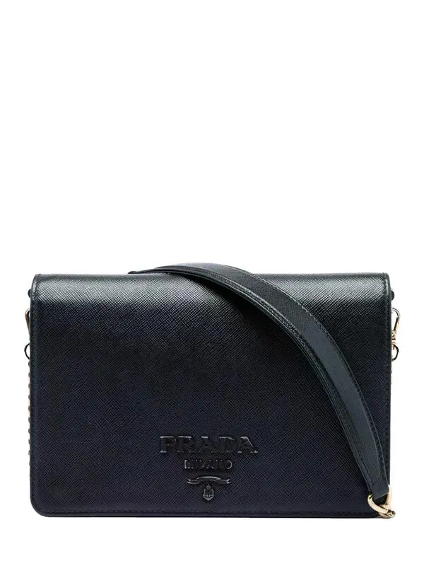 Prada Saffiano Lux Monochrome Wallet On Chain Crossbody Bag - Black