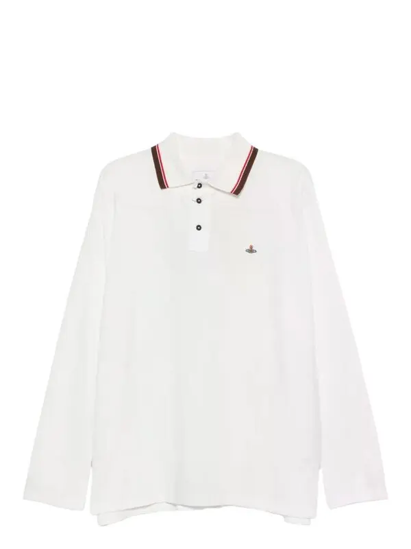 VIVIENNE WESTWOOD Orb-embroidered Tipped Polo Shirt - White