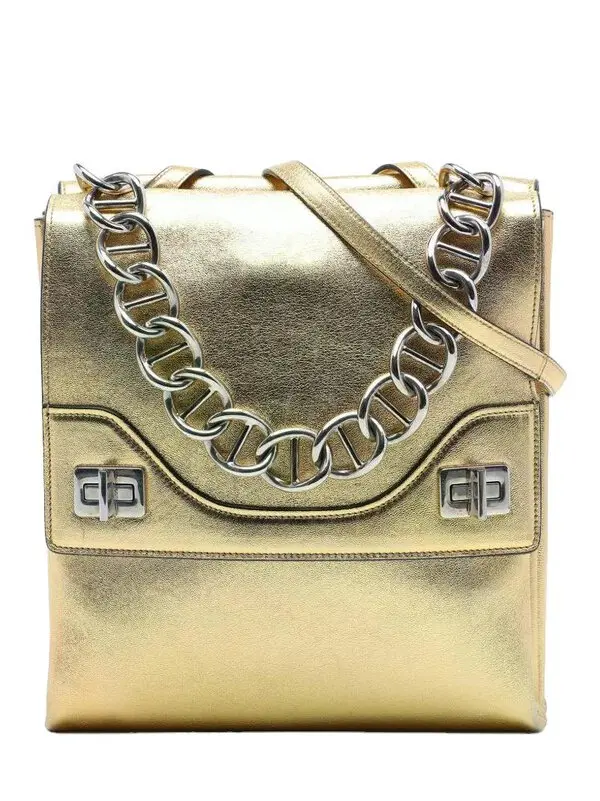 Prada Metallic Leather Double Flap Turn Lock Satchel - Gold