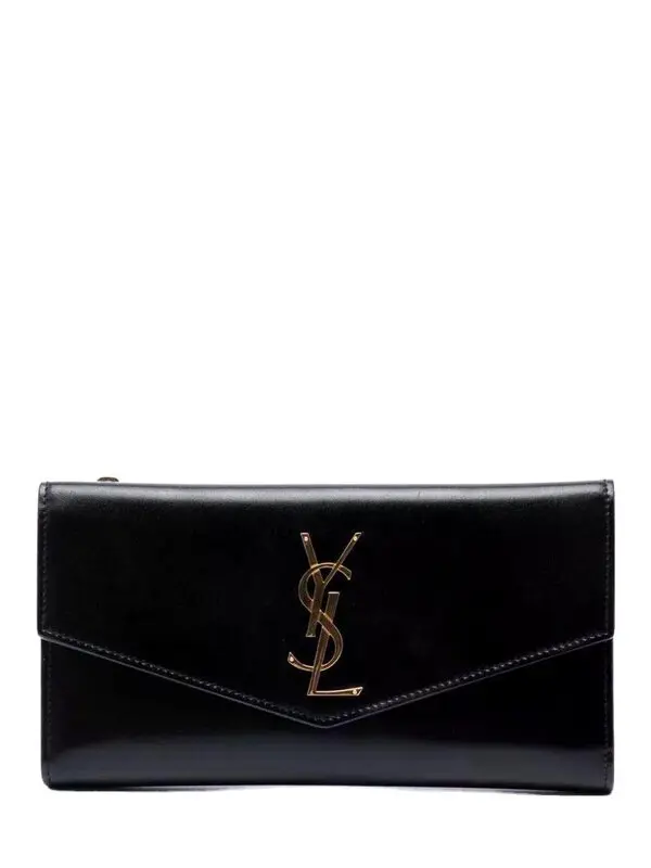 Saint Laurent Smooth Shiny Calfskin Monogram Uptown Clutch Bag - Black
