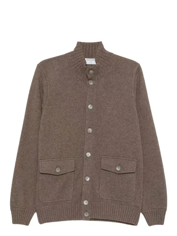 GRAN SASSO Button-up Funnel Neck Cardigan - Brown