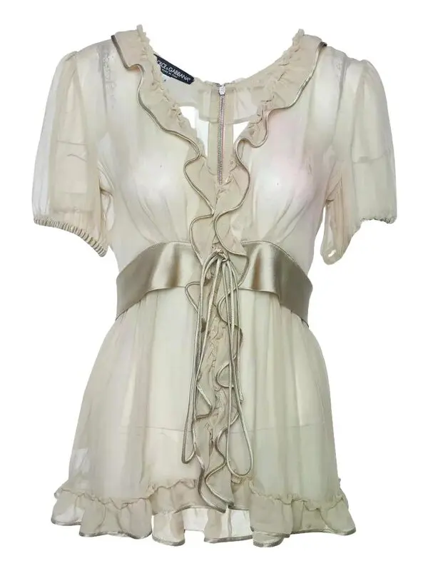 Dolce & Gabbana Sheer Ruffled Puff Sleeve Blouse - Neutrals