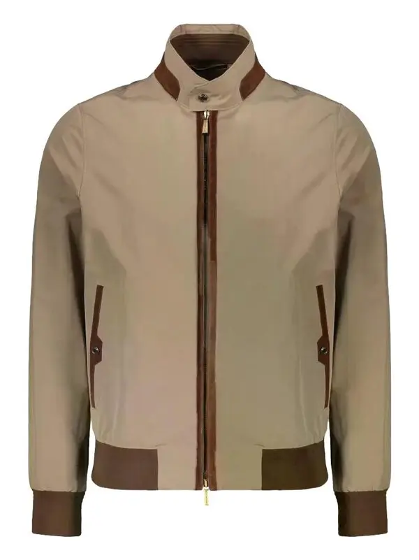 MOORER Suede-trim Zip-up Jacket - Neutrals